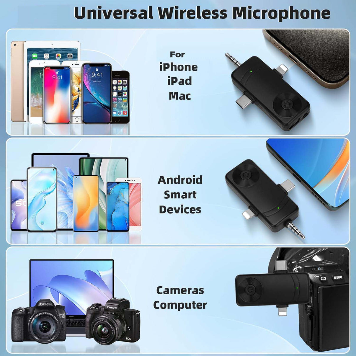 Lewinner Wireless Microphone 4Pcs, Three In One Receiver, Supports Maj ...